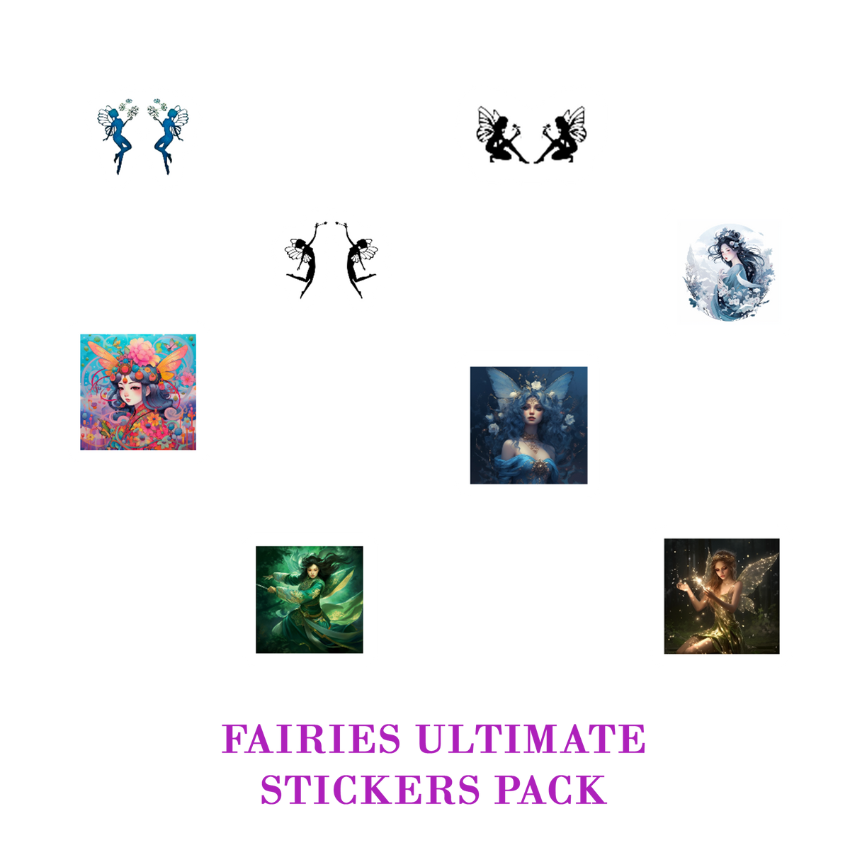 Enchanted Realm Decal Set: 6 Unique Fairy Stickers for Laptop, Mac, Gi
